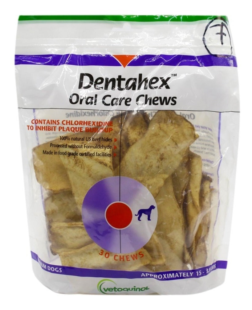 Carnaza Masticable Cuidado Oral Dentahex 30pzs Raza Mediana — BozaMx