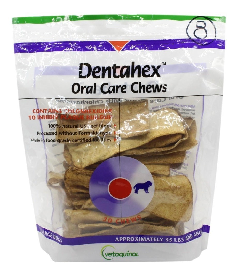 Carnaza Masticable Cuidado Oral Dentahex 30pzas Raza Grande — BozaMx